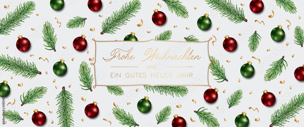 German Christmas Background with Xmas Balls and fir decoration and ...