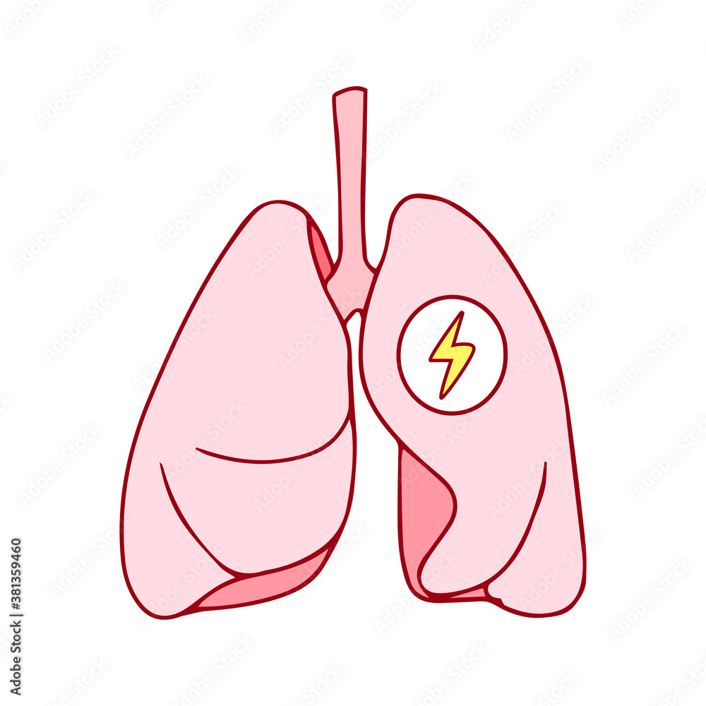 Human healthy respiratory system, lungs icon with an energy sign ...