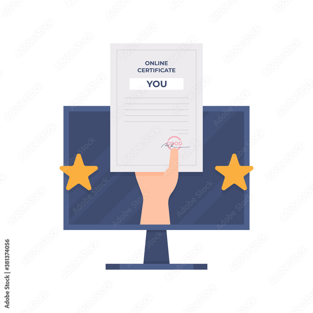 Illustration of a hand emerging from the computer monitor and holding a ...