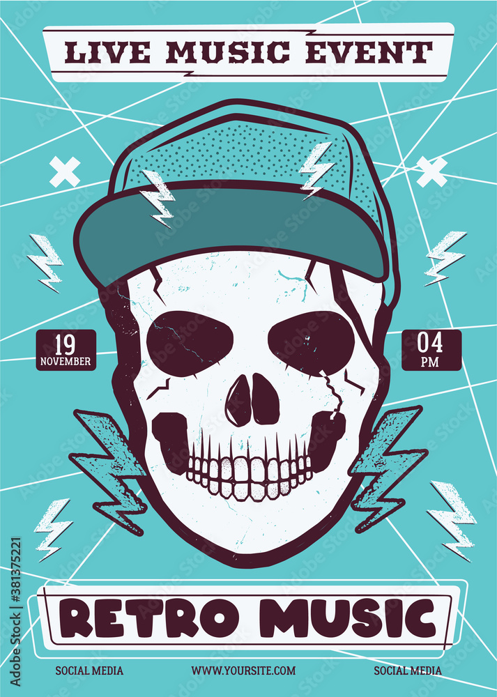 Rock music vector flyer, live event poster background template with ...