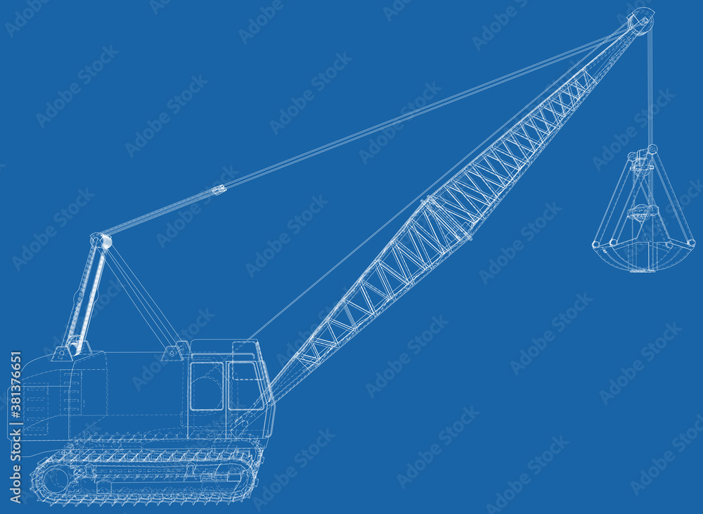 Dragline excavator. Construction equipment isolated vector. Heavy ...