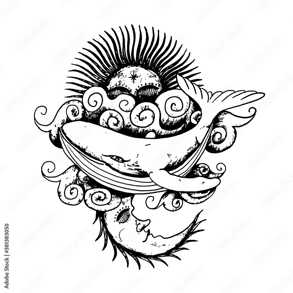 Vintage retro vintage engraving style. the sun, moon phases, crystals ...