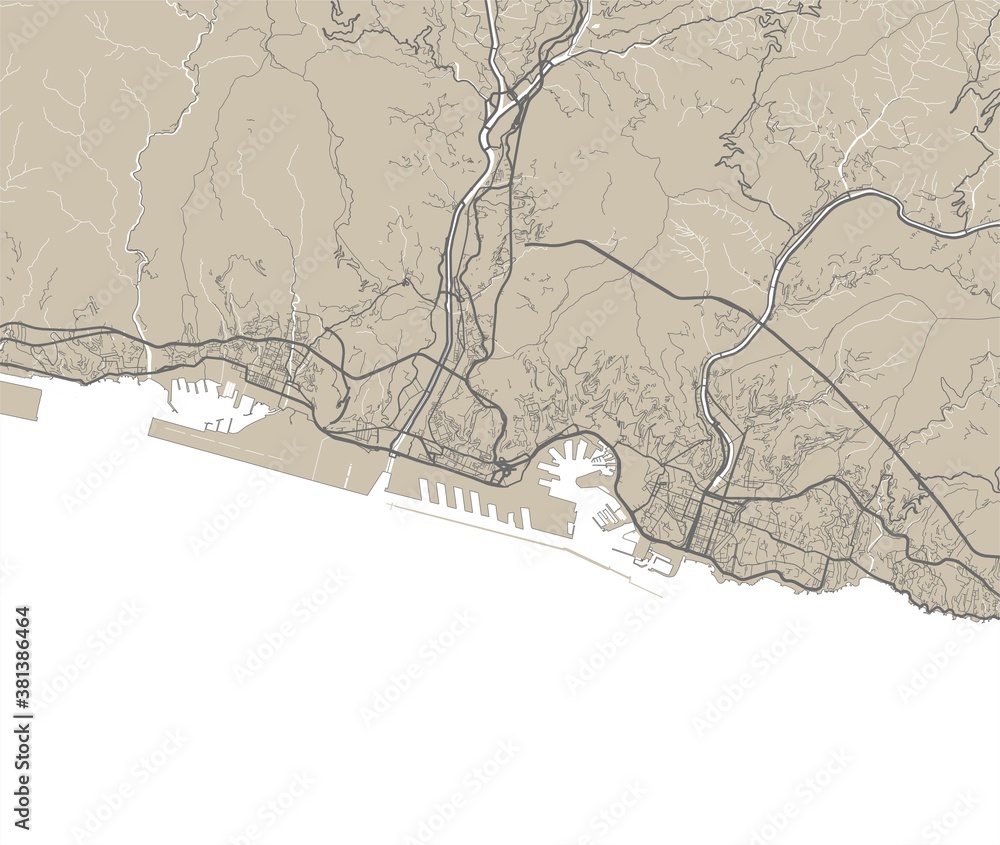 Detailed map of Genoa city, linear print map. Cityscape panorama. Stock ...