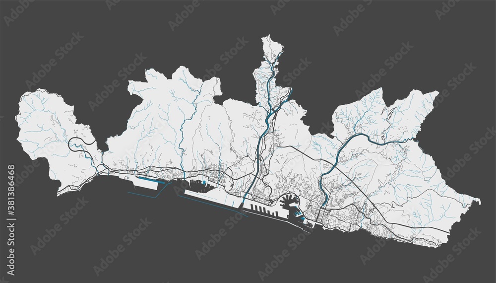Detailed map of Genoa city, Cityscape. Royalty free vector illustration ...
