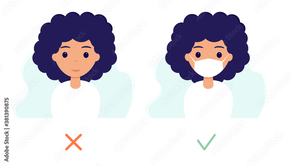 No face mask no entry. Woman with and without face mask. Vector ...