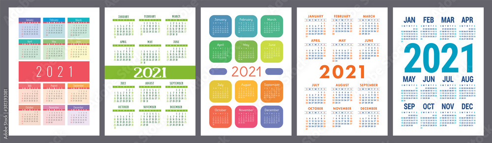 Calendar 2021 year set. Vector pocket or wall calender design template ...