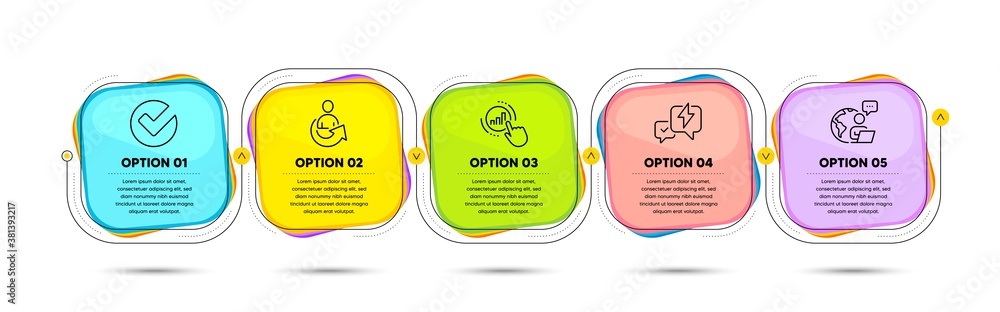 Lightning bolt, Graph chart and Share line icons set. Timeline process ...
