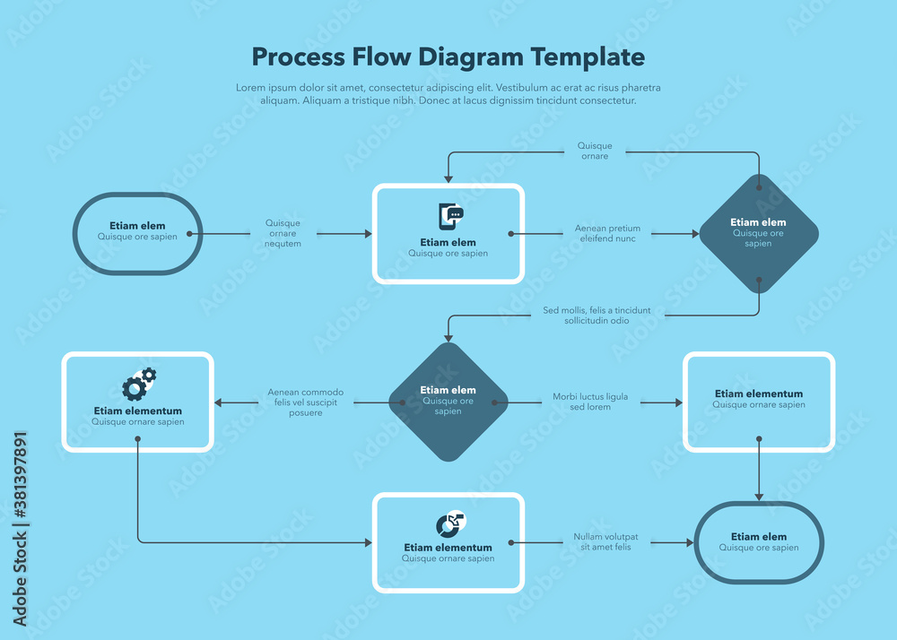 Modern infographic for process flow diagram - blue version. Flat design ...