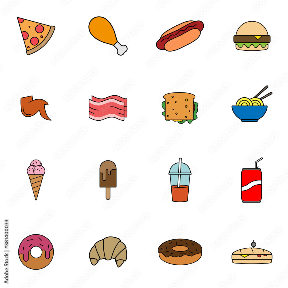 Food and drink filled outline icon set, meal symbols collection, vector ...