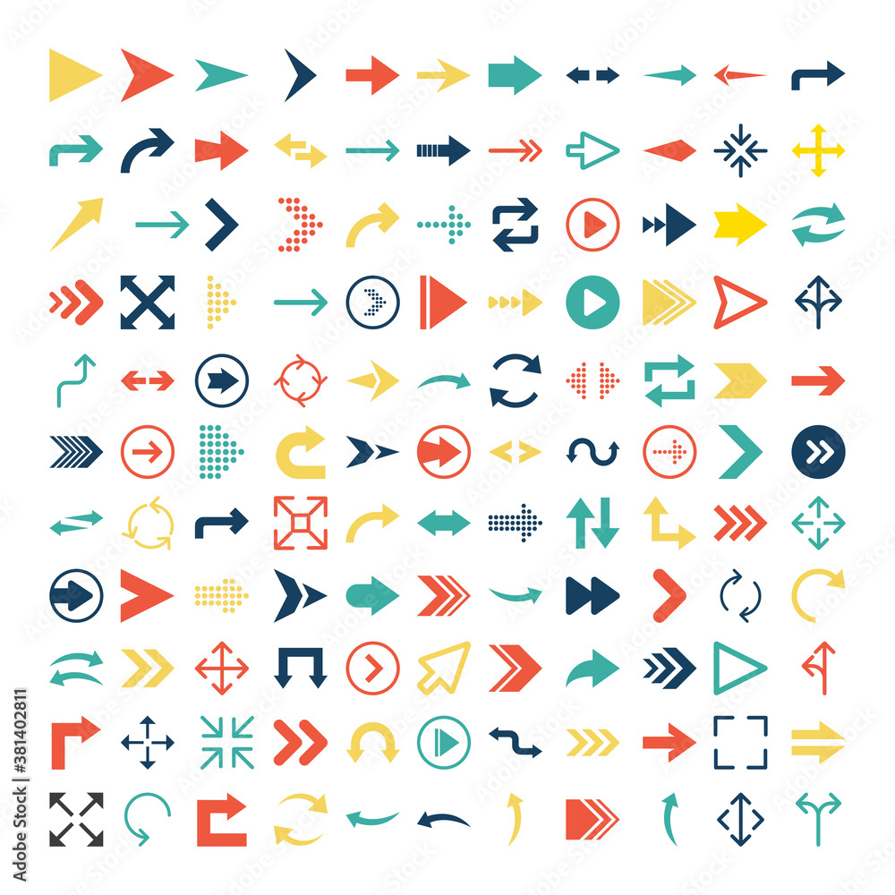 Arrows icon set in flat style on white background. Thin line. Web ...
