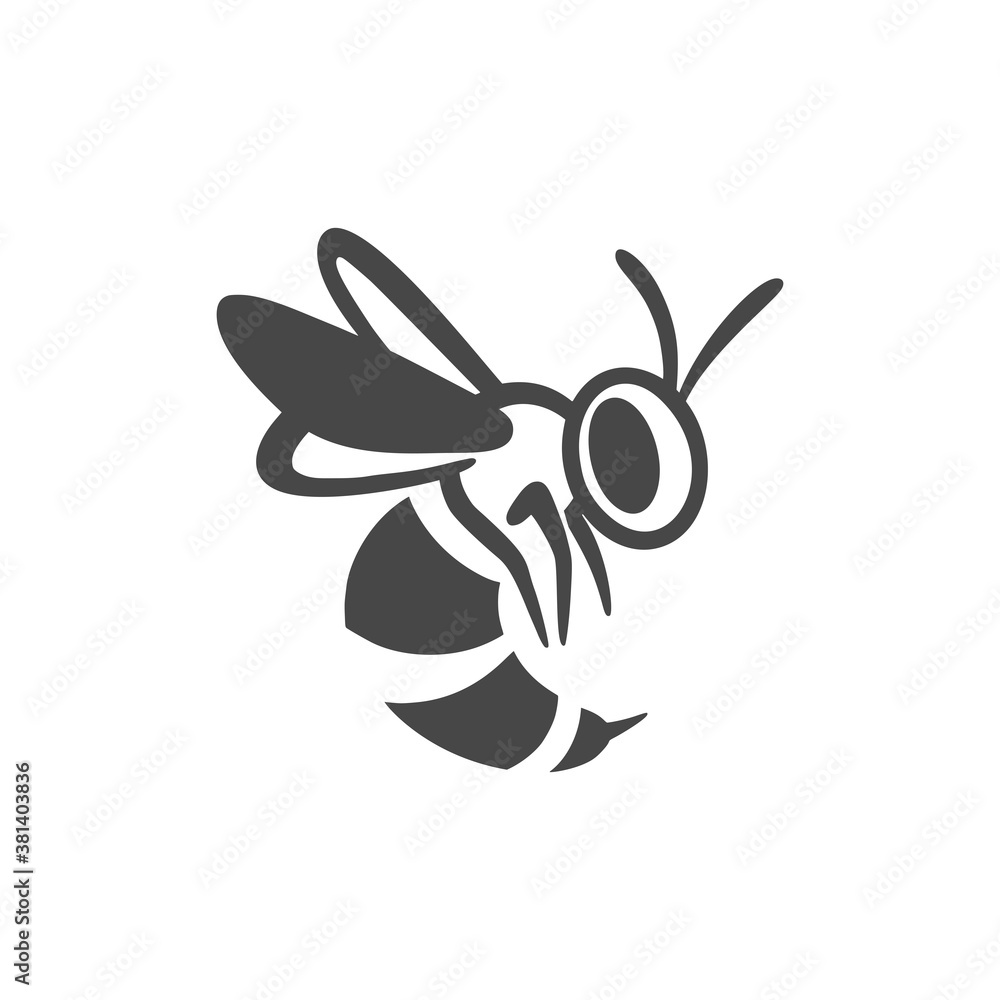 Wasp flat line icon. Black silhouette of an insect Isolated on a white ...