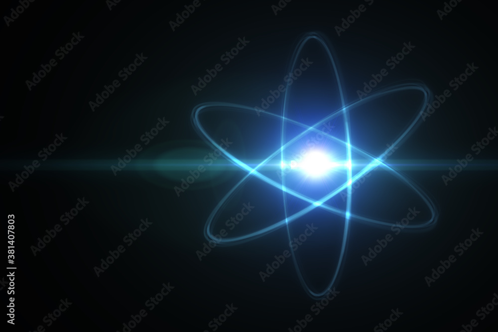 Model of atom and elementary particles. Physics concept. 3D rendered ...