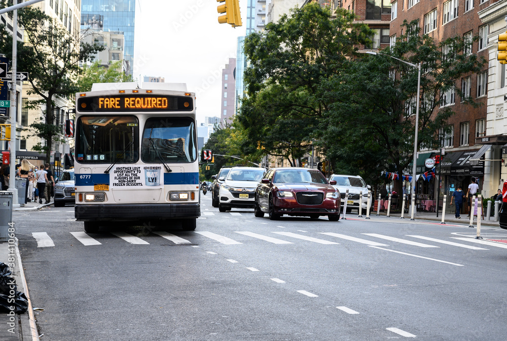 New York, New York, USA - September 26, 2020: MTA bus with Fare ...