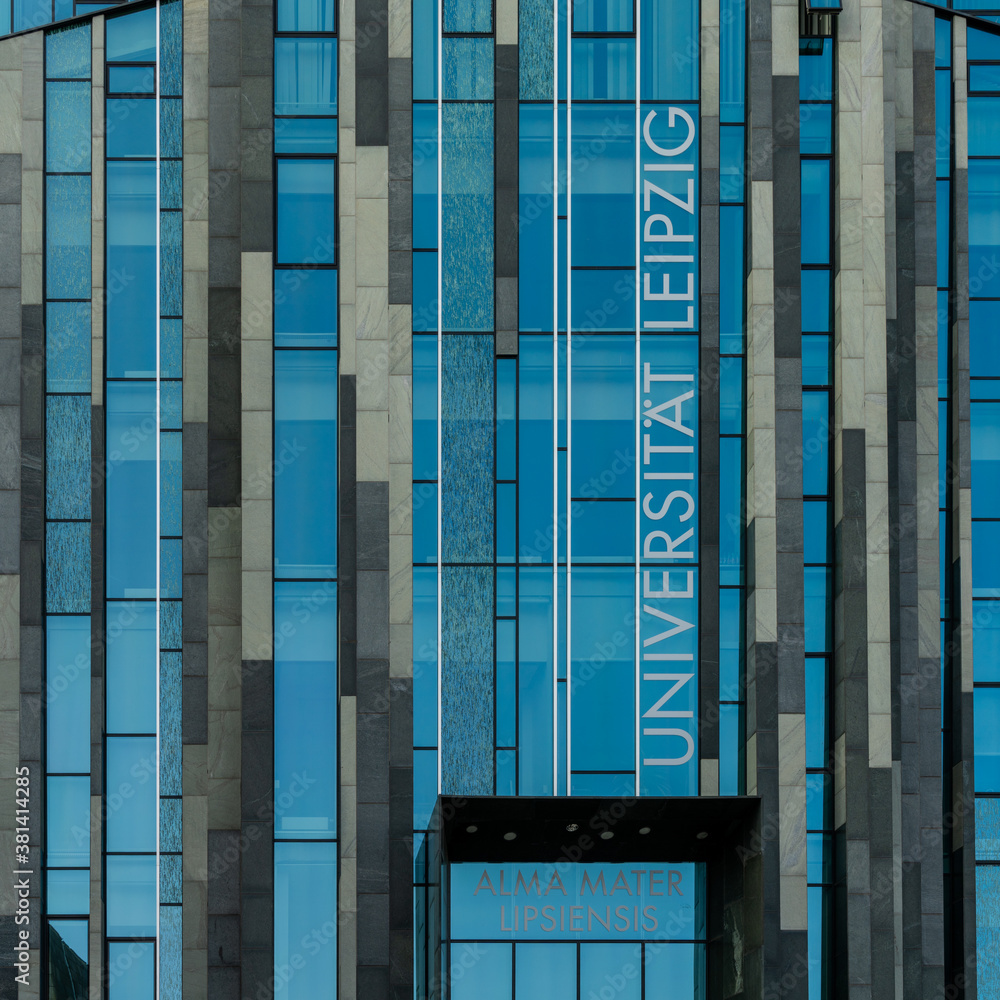 frontal view of the University of Leipzig building and ist modern ...