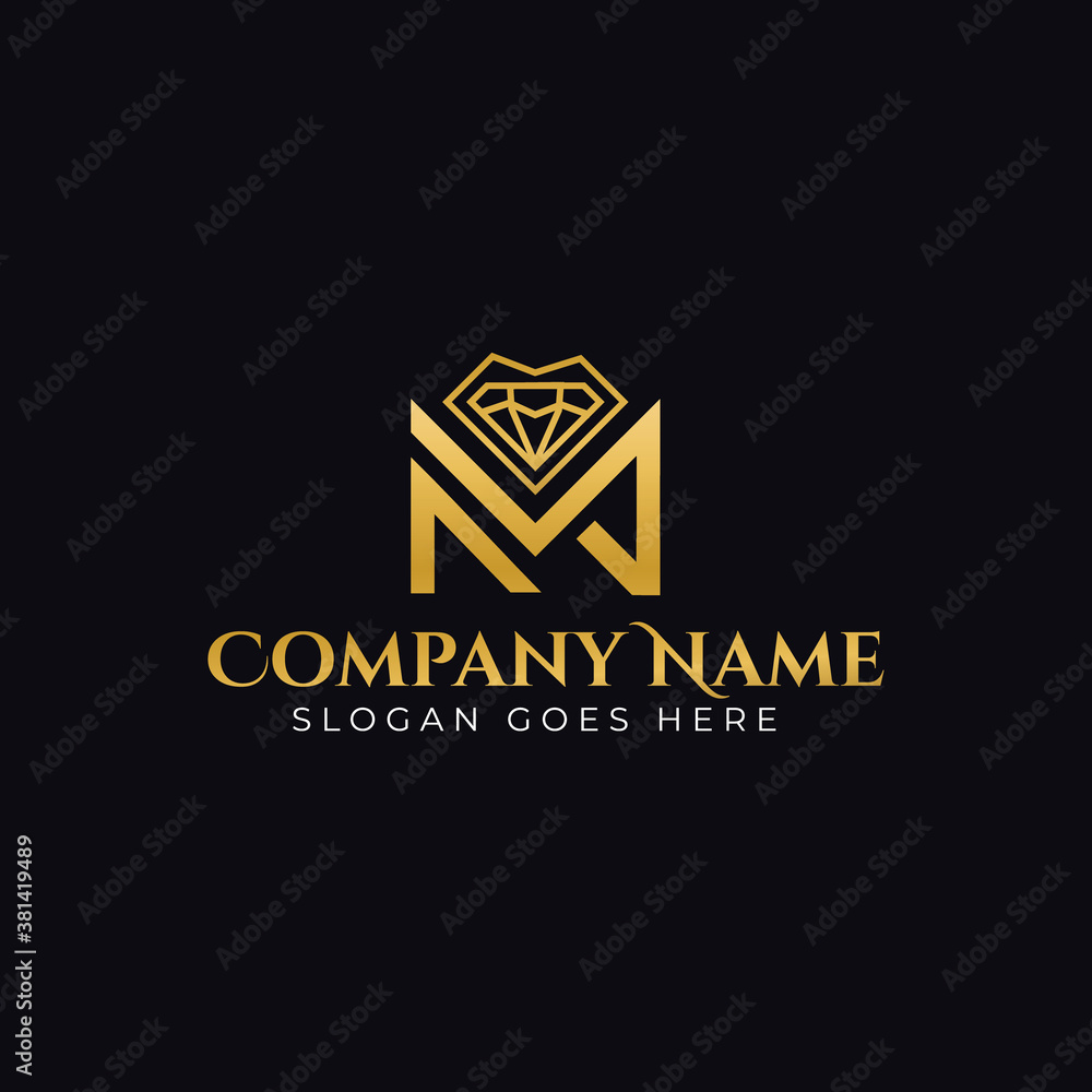 Creative M letter golden colour diamond/Jewelry logo design template ...
