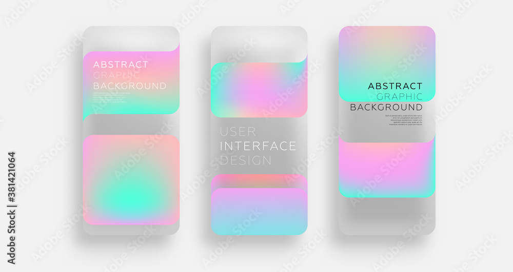 Mobile application screen page backgrounds set with plastic transparent ...