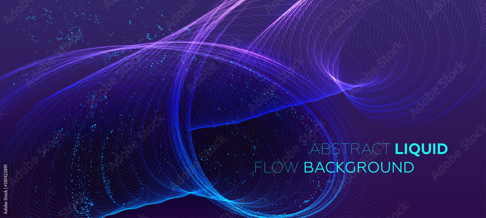 Glowing particles liquid dynamic flow background. Trendy fluid cover ...
