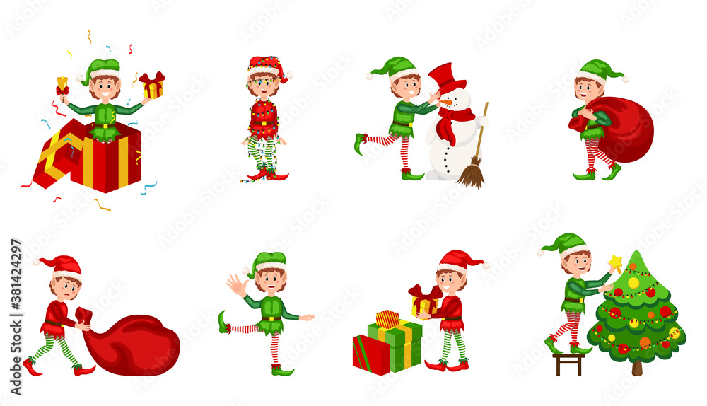Collection of Christmas elves isolated on white background. Christmas ...