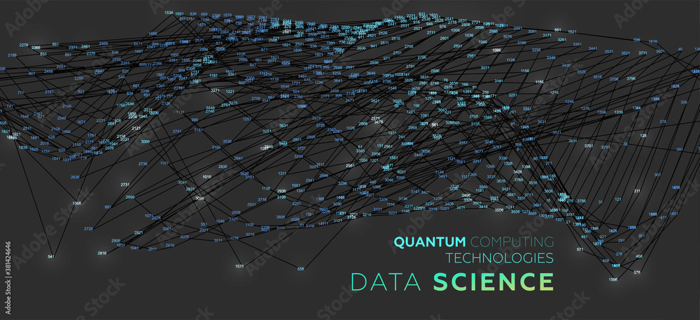 Vetor de Quantum computing, deep learning artificial intelligence, signal cryptography ...