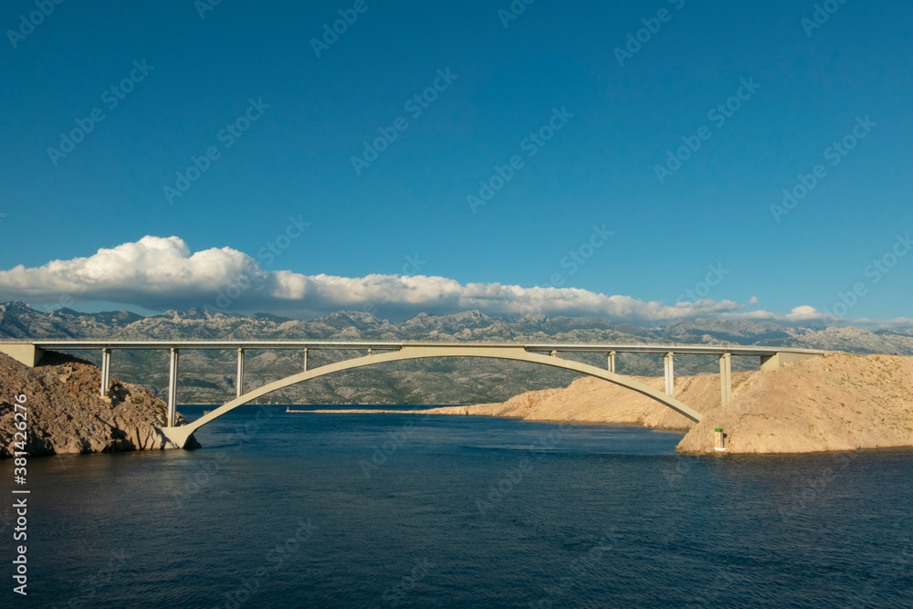 Bridge to the island of Pag, a Croatian island in the Adriatic Sea and ...