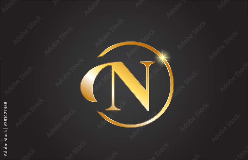 golden N alphabet letter logo icon in yellow and black color. Simple ...
