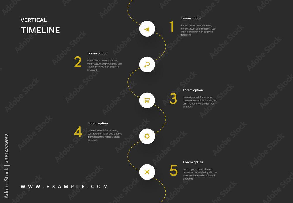 Vertical Timeline Layout with Yellow Accent Stock Template | Adobe Stock