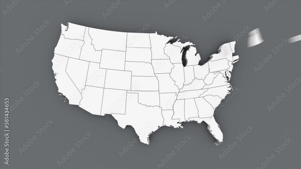 Animated USA map, white map on a gray background. Animation with alpha ...