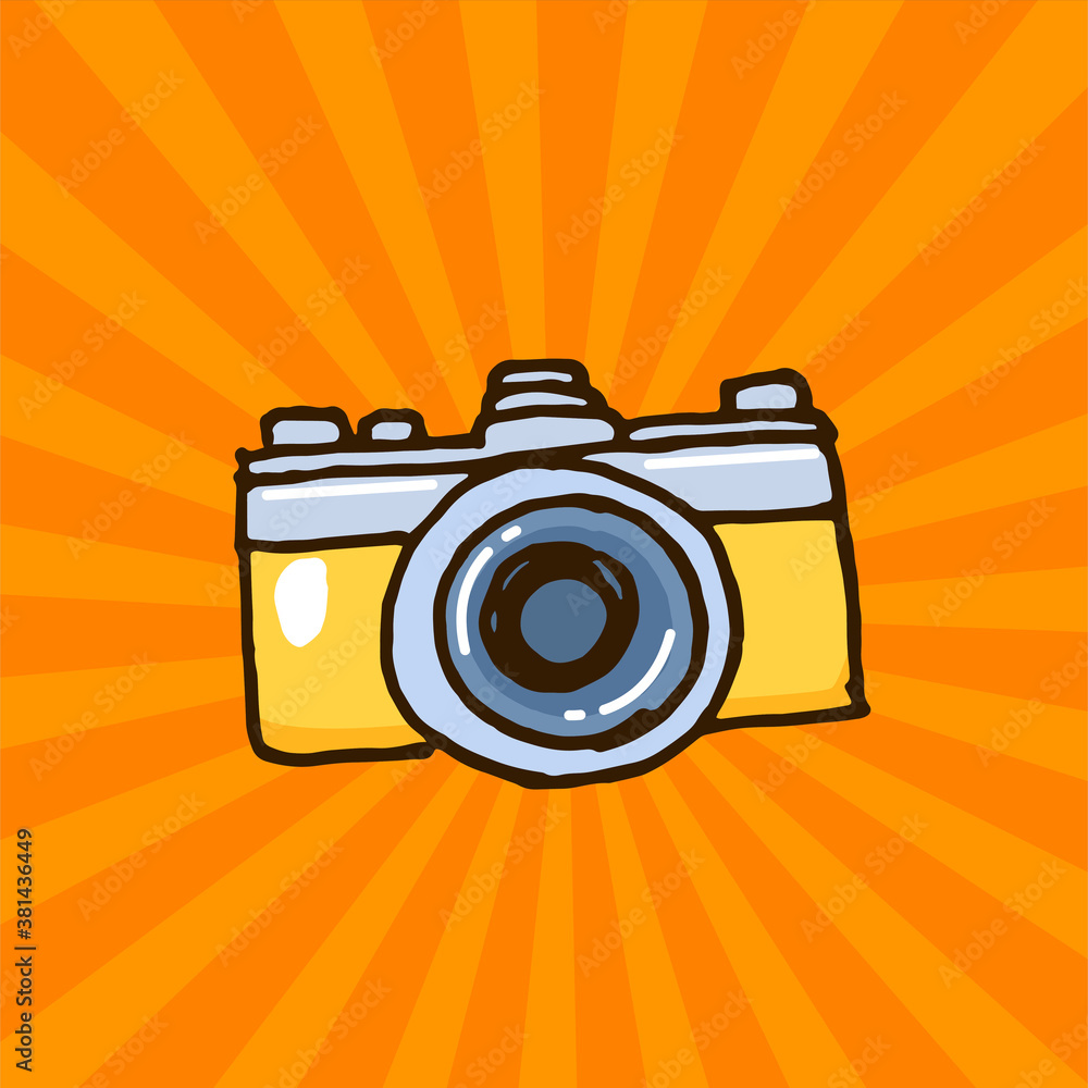 retro photo camera vector illustration isolated on orange background ...
