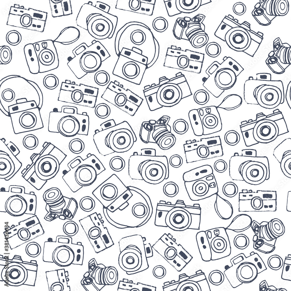 seamless pattern with collection of camera on monochrome background ...