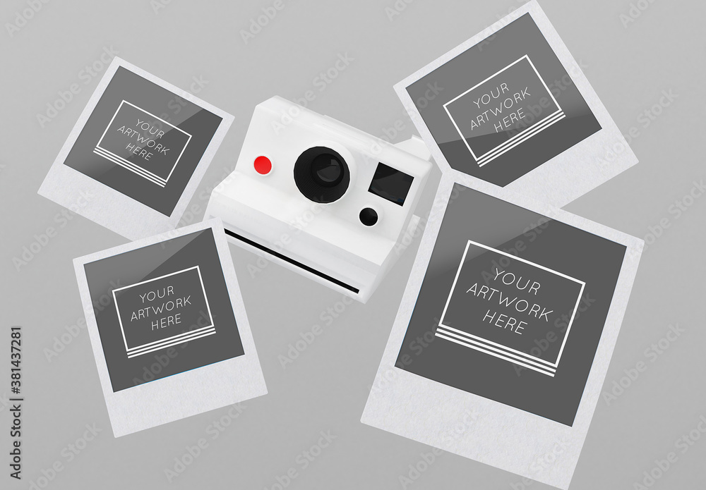 4 Instant Photos Mockup with Camera Stock Template | Adobe Stock