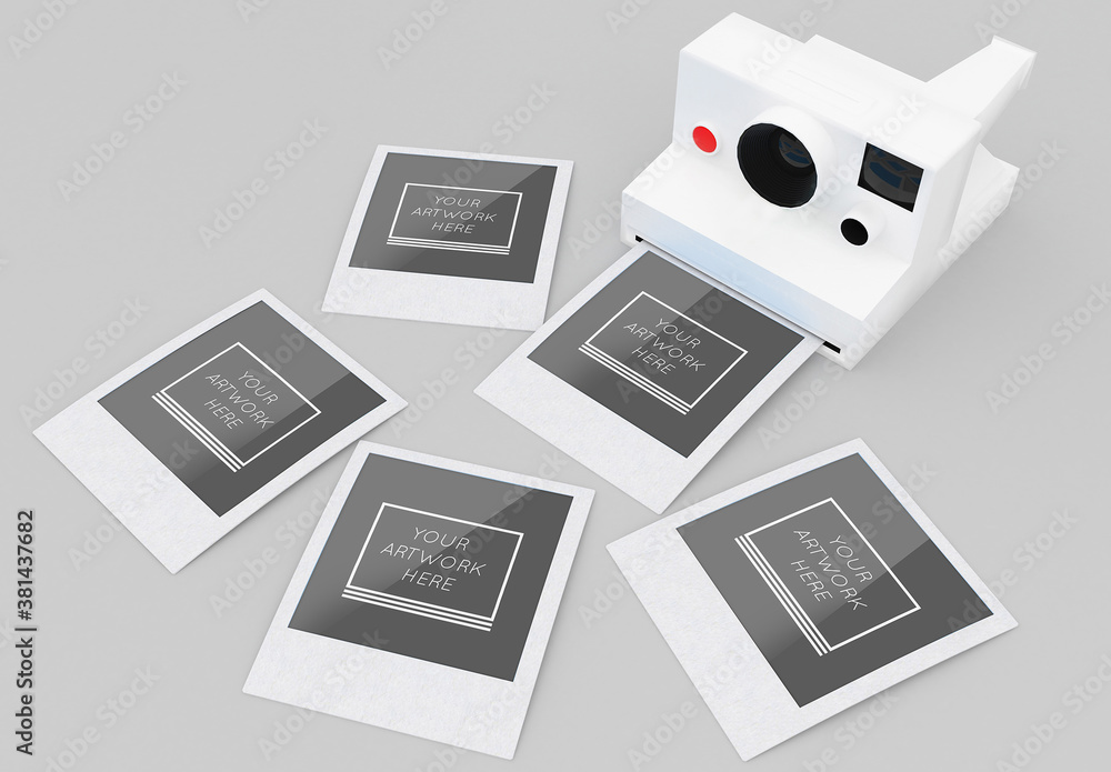 5 Instant Photos Mockup with Camera Stock Template | Adobe Stock