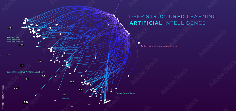 Vetor de Quantum computing, deep learning artificial intelligence, signal cryptography ...