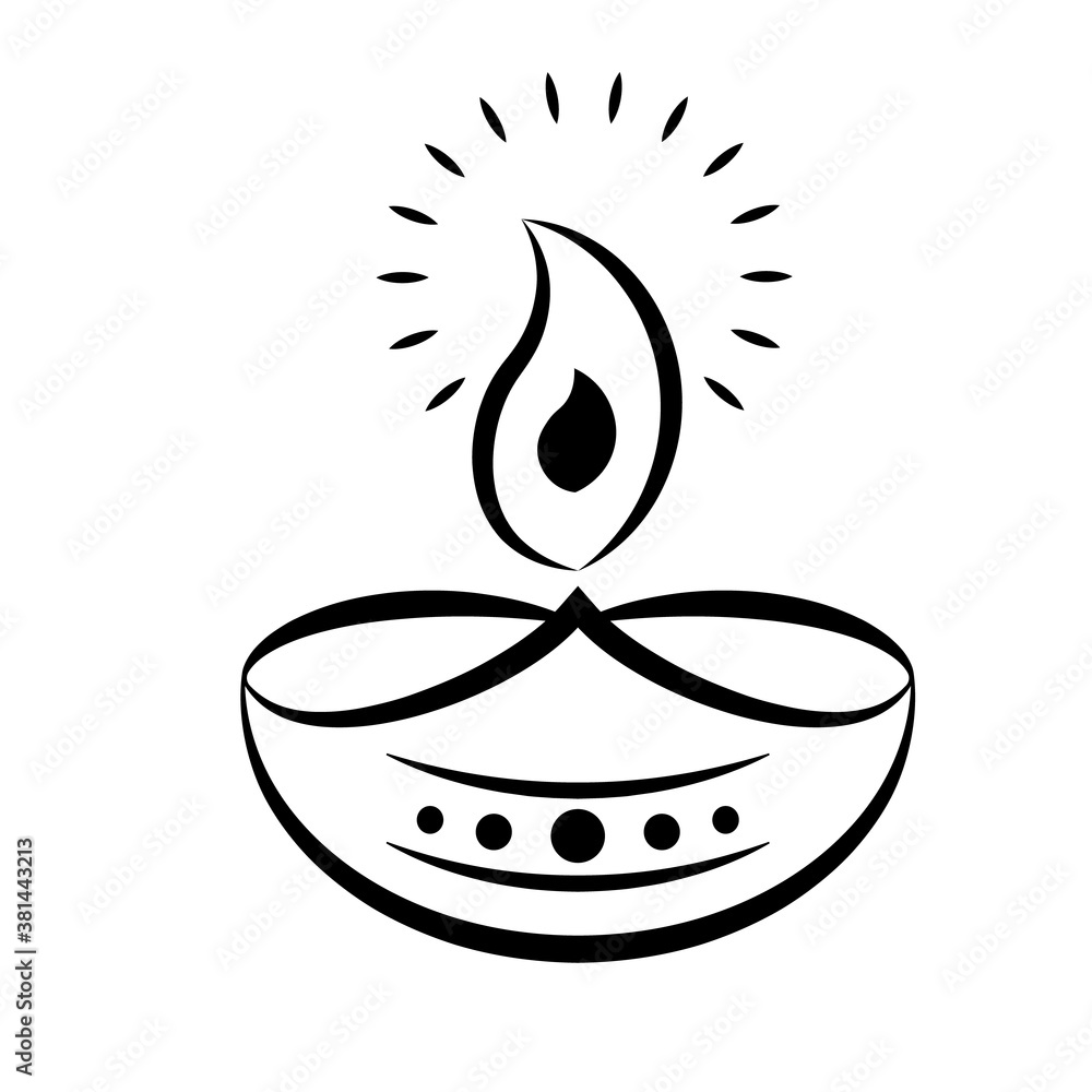 Diwali diva line icon. Clipart image isolated on white background. Stock Vector | Adobe Stock