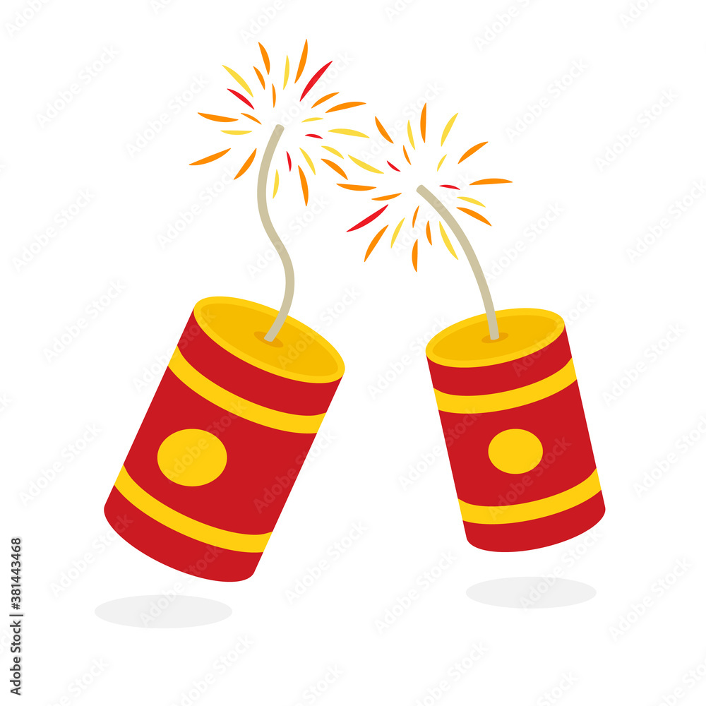 Red cartoon firecracker icon. Clipart image isolated on white ...