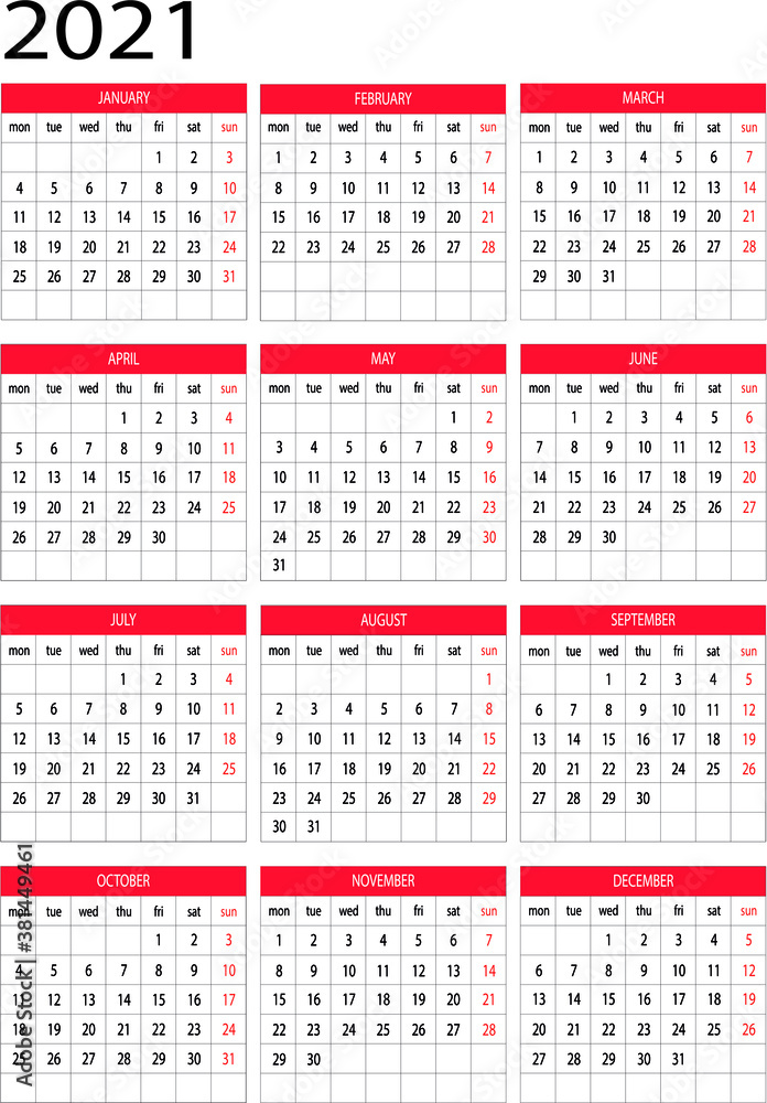 Calendario año 2021 diseño vector Stock Vector | Adobe Stock