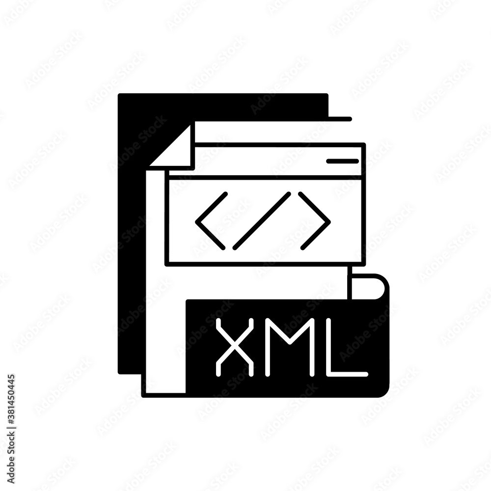 XML file black linear icon. Extensible markup language. Text editor ...