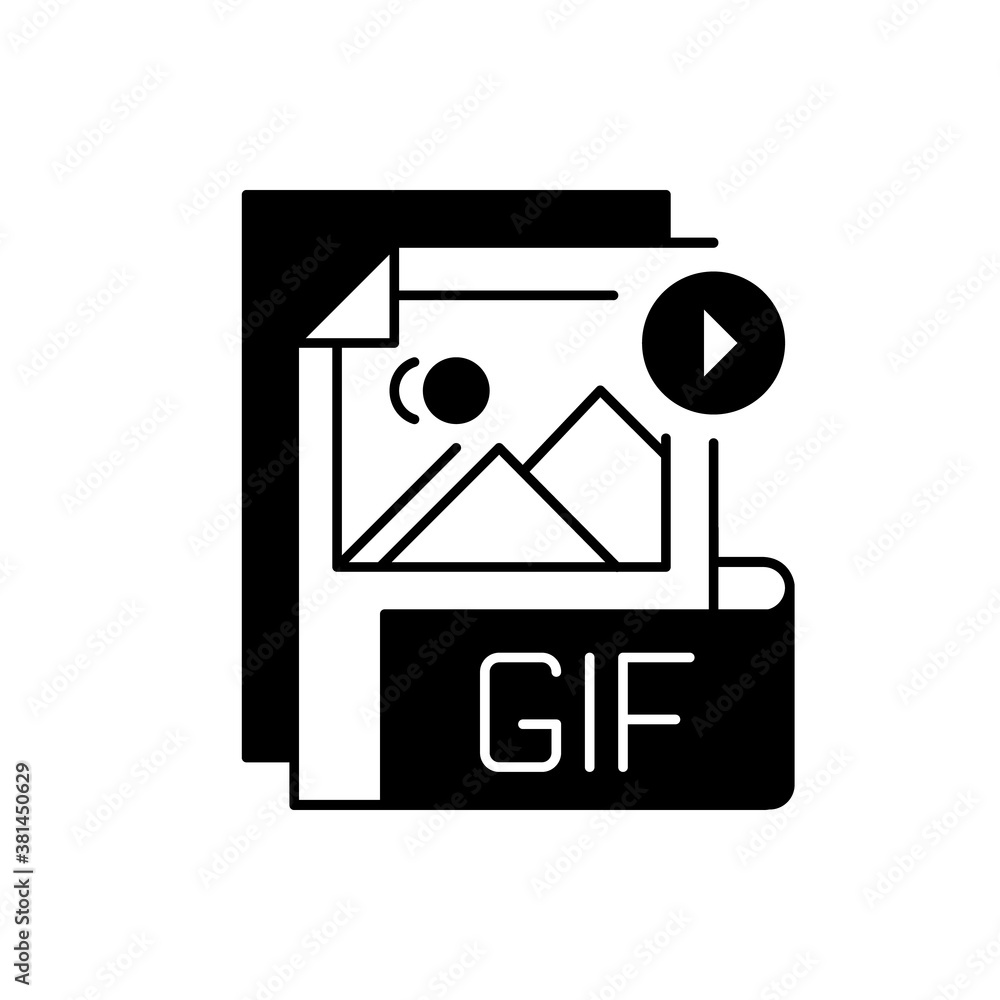 GIF file black linear icon. Graphic interchange format. Filename ...