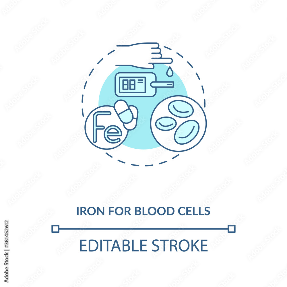 Iron for blood cells concept icon. Needed supplement idea thin line ...