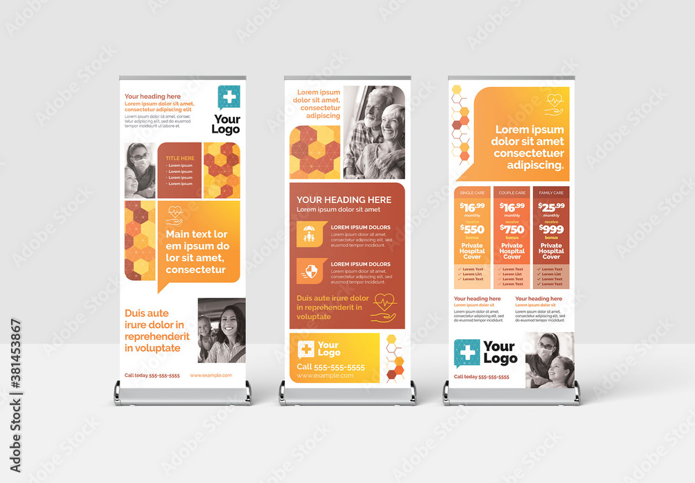 Medical Insurance Roll Up Banner with Modern Orange Theme Stock ...
