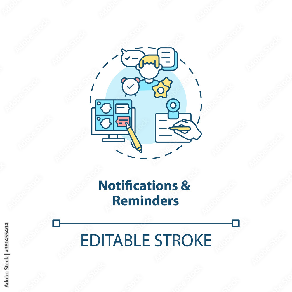 Notifications and reminders concept icon. Software structure idea thin ...