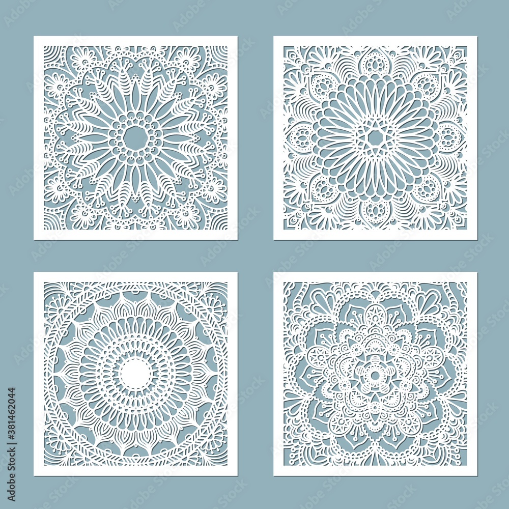 Vetor de Ornamental panels with snowflake pattern. Laser cut decorative ...