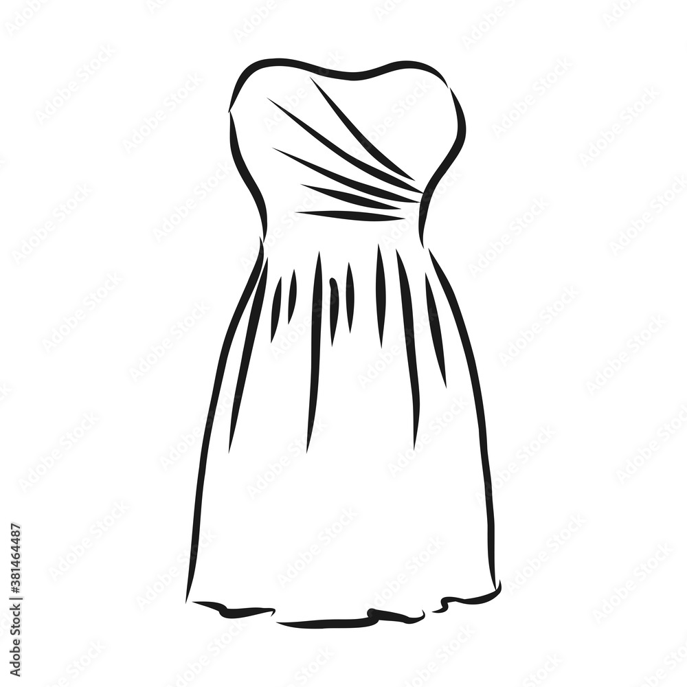 women's dresses. Hand drawn vector illustration. Black outline drawing ...
