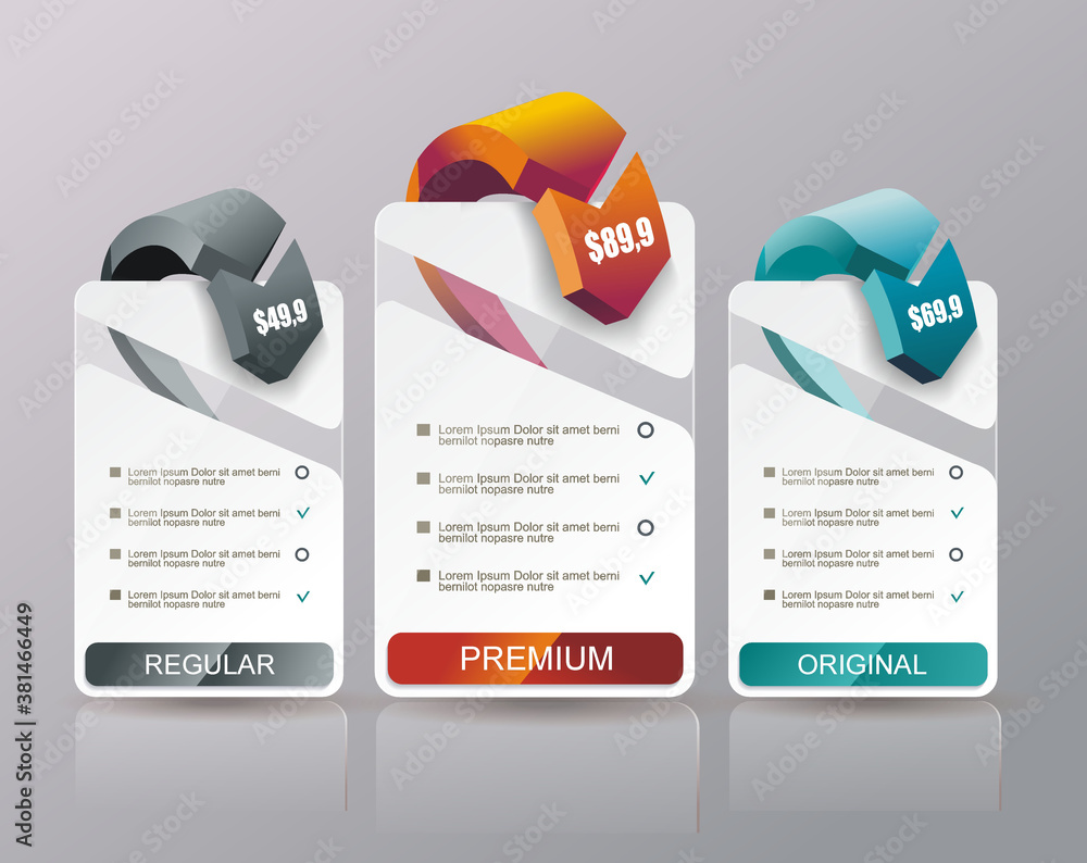 Price list widget with 3 payment plans for online services, pricing ...