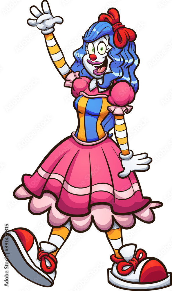 Happy female cartoon clown with blue hair. Vector clip art illustration ...