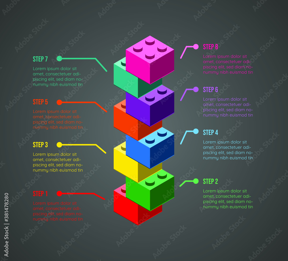 Colorful vector infographic with toy building blocks on a gray ...
