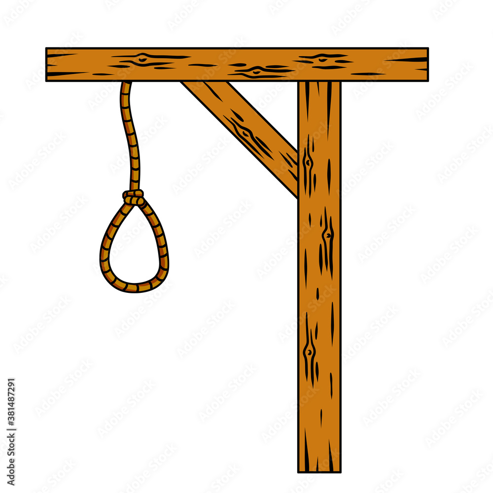Gallows. Rope with a noose. Cartoon illustration. Wooden structure for ...