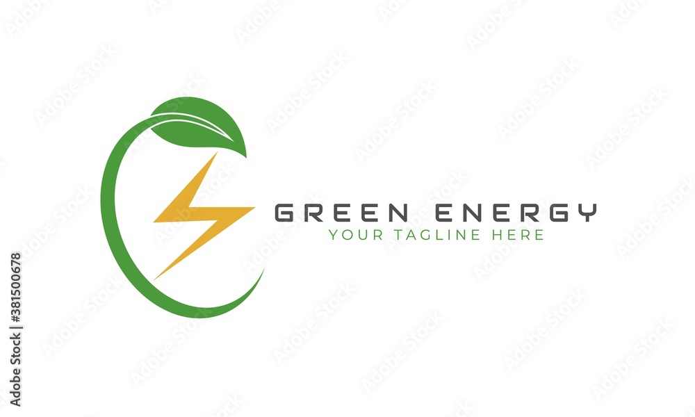 Green energy logo. Flash symbol with green leaf. Usable for Electric ...