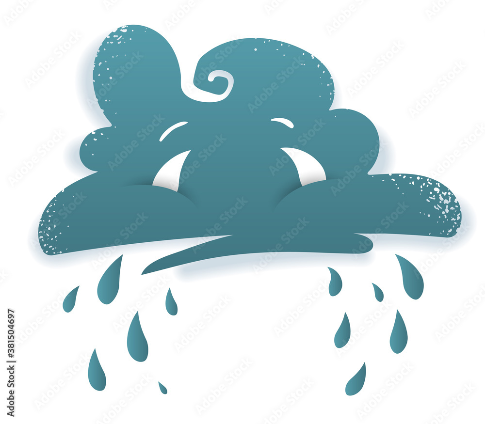 Crying cloud. Sad face of rainy storm cloud with eyes. Bad damp weather ...