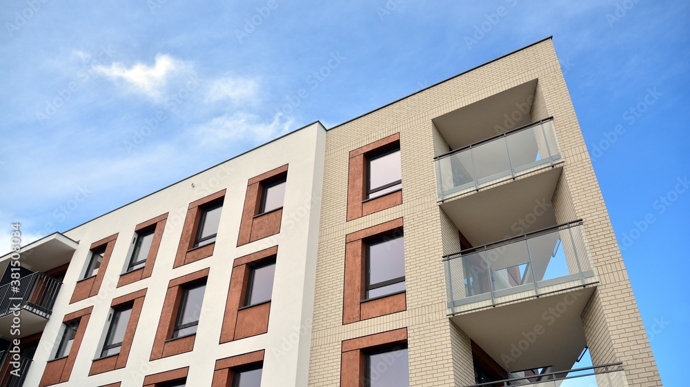 Futuristic square architecture of apartment building for real estate ...