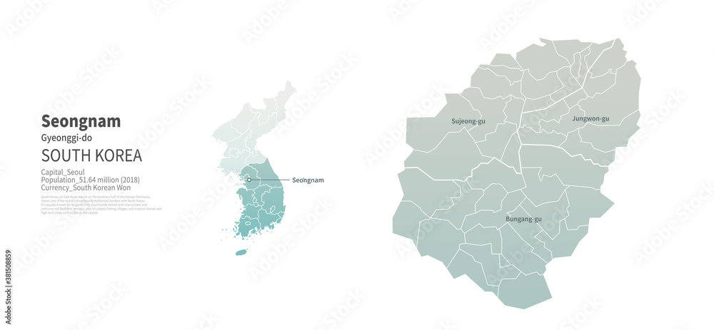 seongnam-si map. Map by Administrative Region of Korea. Stock Vector ...